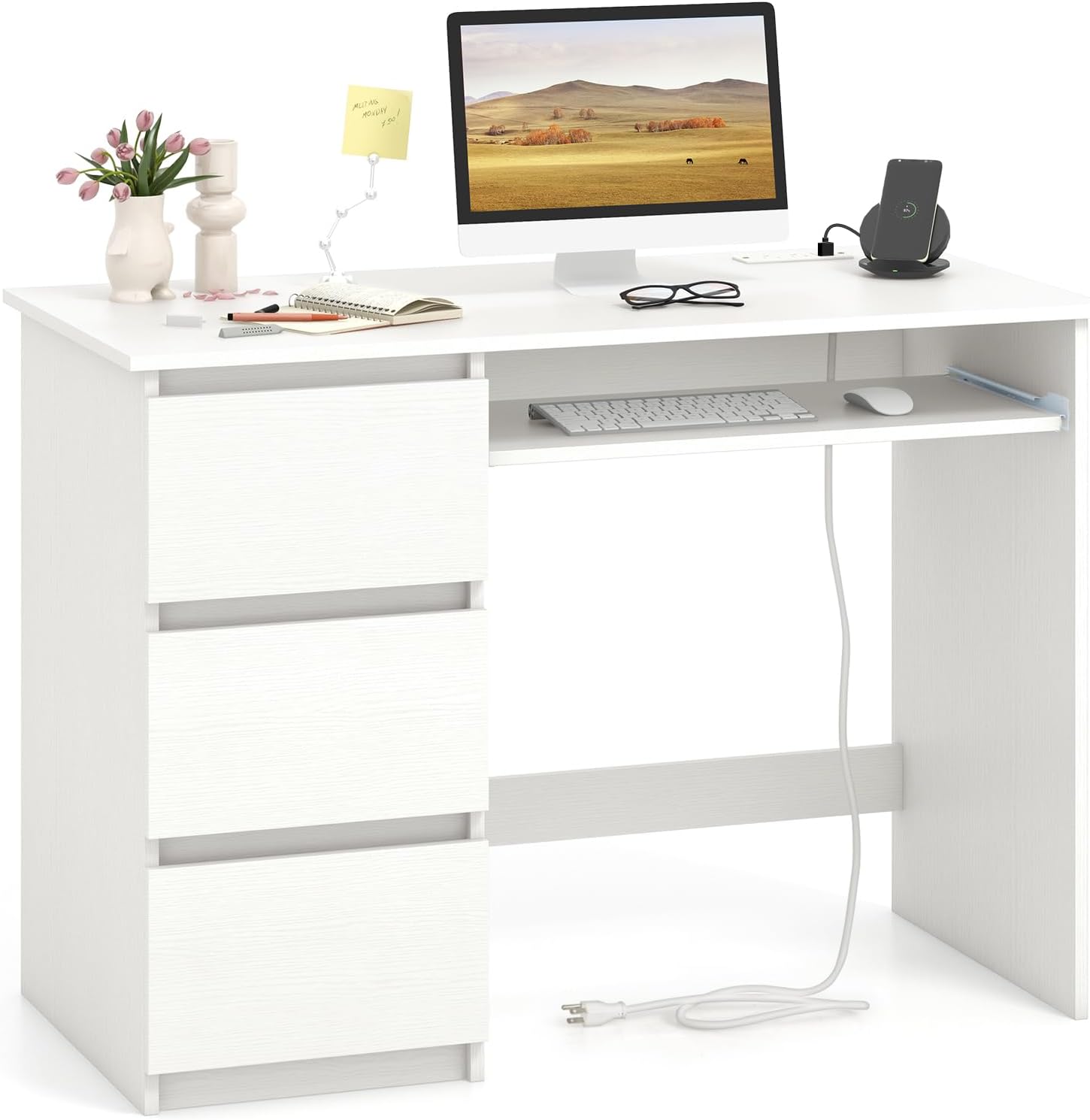 Amazon.com: Giantex White Desk with Drawers, Modern Computer Desk with ...
