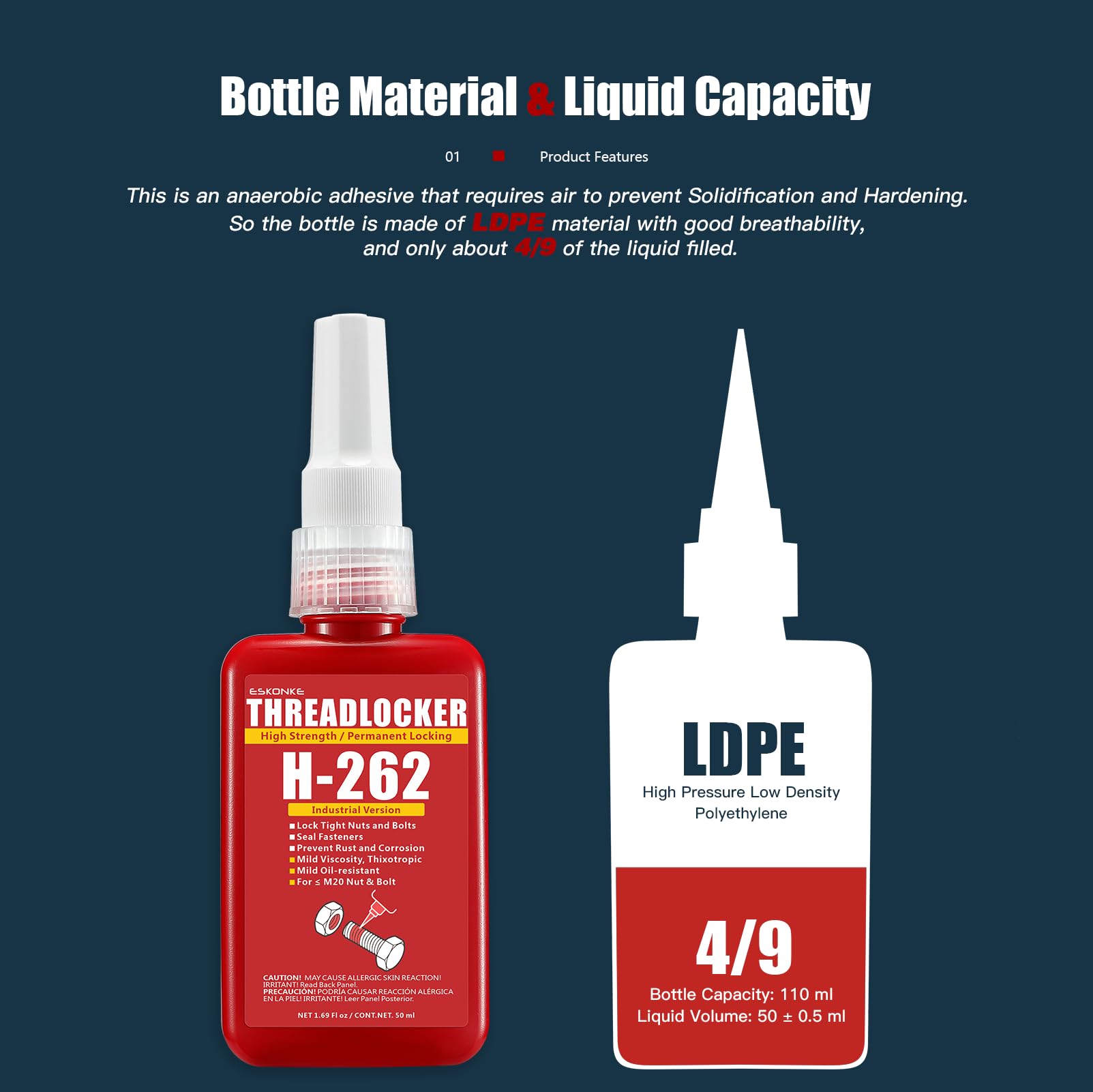 Snapklik.com : ESKONKE Red Thread Locker 262 Nuts & Bolts Locker High Strength Permanent Locking ...