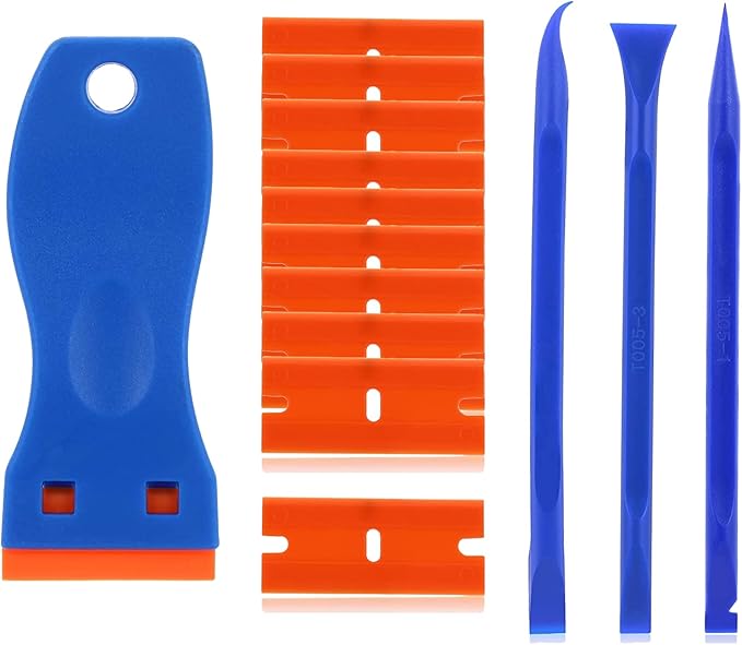 Plastic Scraper Tool Non Scratch with 10Pcs Replacement Plastic Razor ...