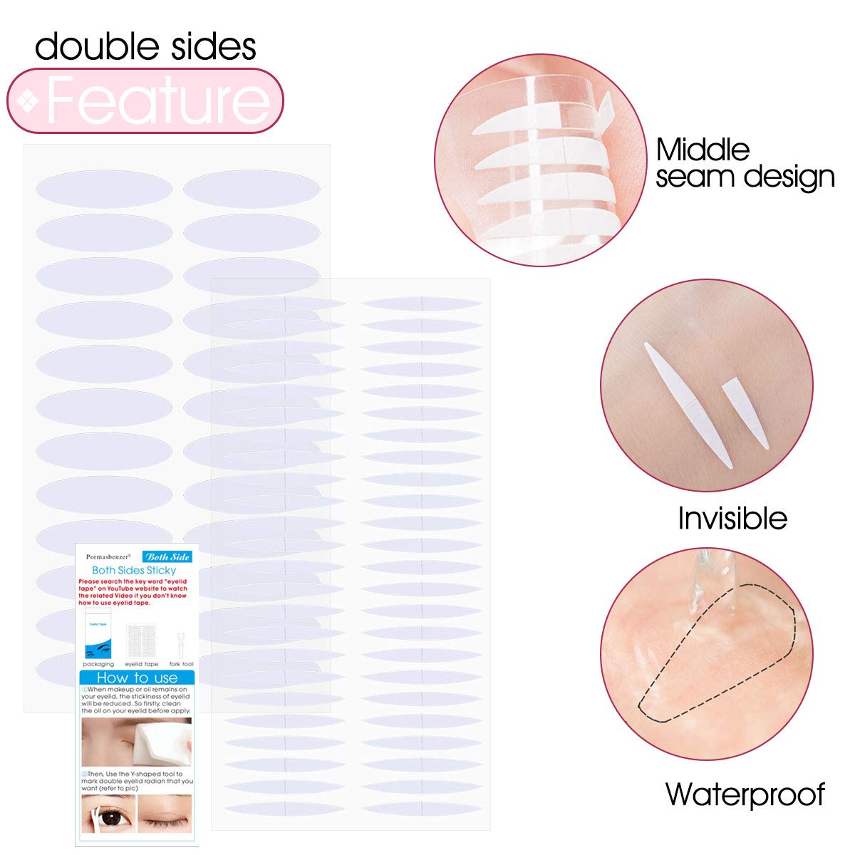 Buy Eyelid Tape, Lace 6Packs One/Two Side Sticky Invisible Eyelid Lift ...