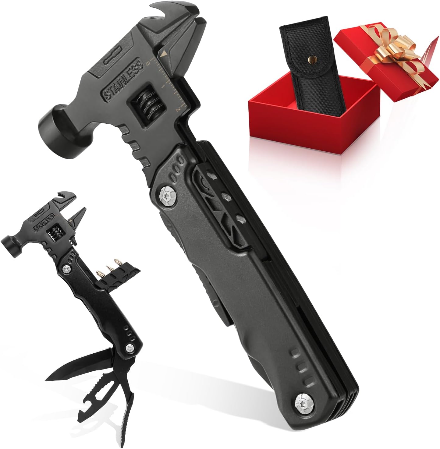 Adjustable Wrench Multitool Hammer for Survival,16 in 1 Multitools Pliers with Nylon Sheath ...