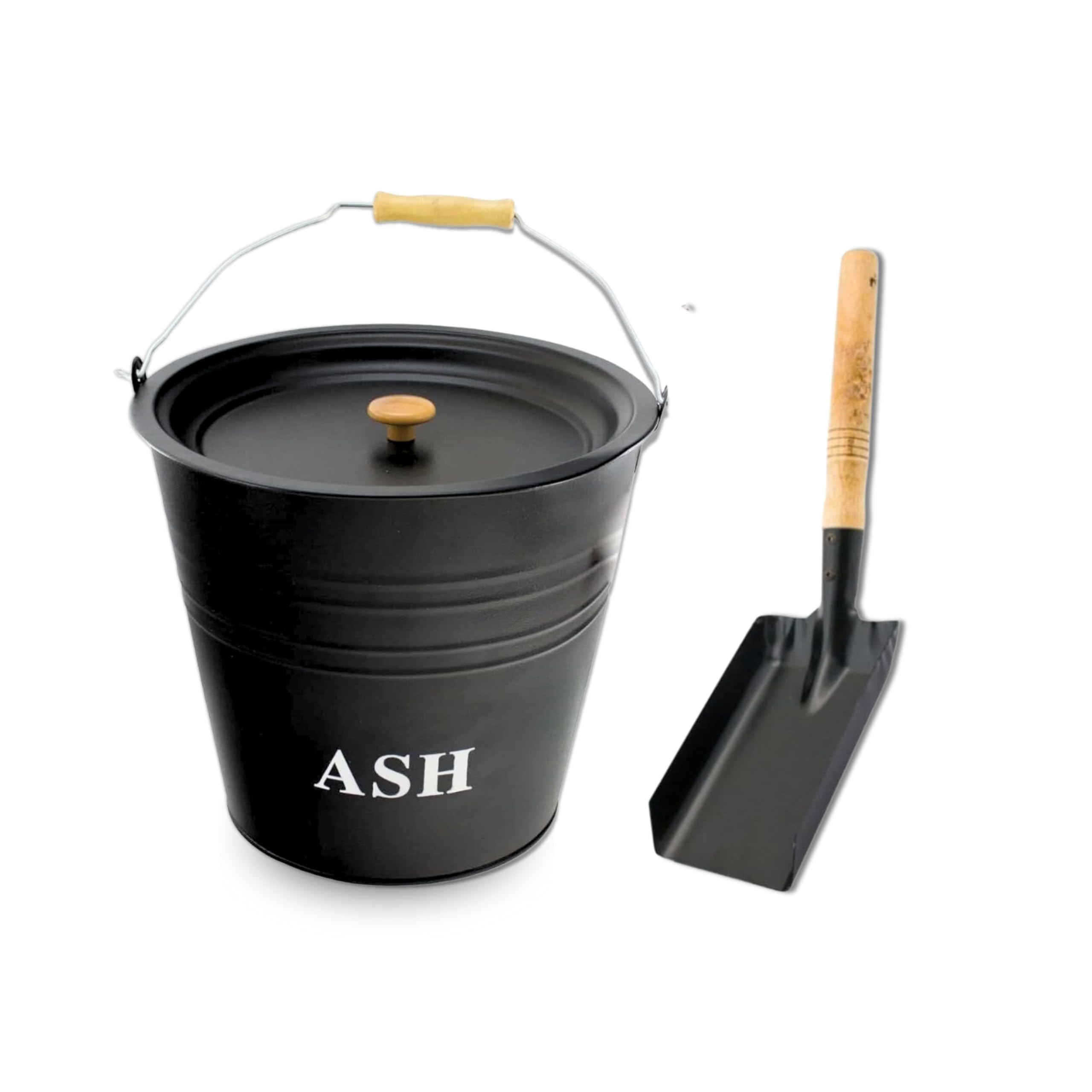 ADEPTNA Heavy Duty 12L Steel Ash Bucket with Lid Wooden Handle With ...