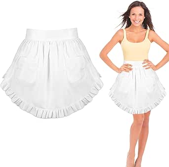 Amazon.com: White Apron for Women with 2 Pockets, White Waist Apron ...