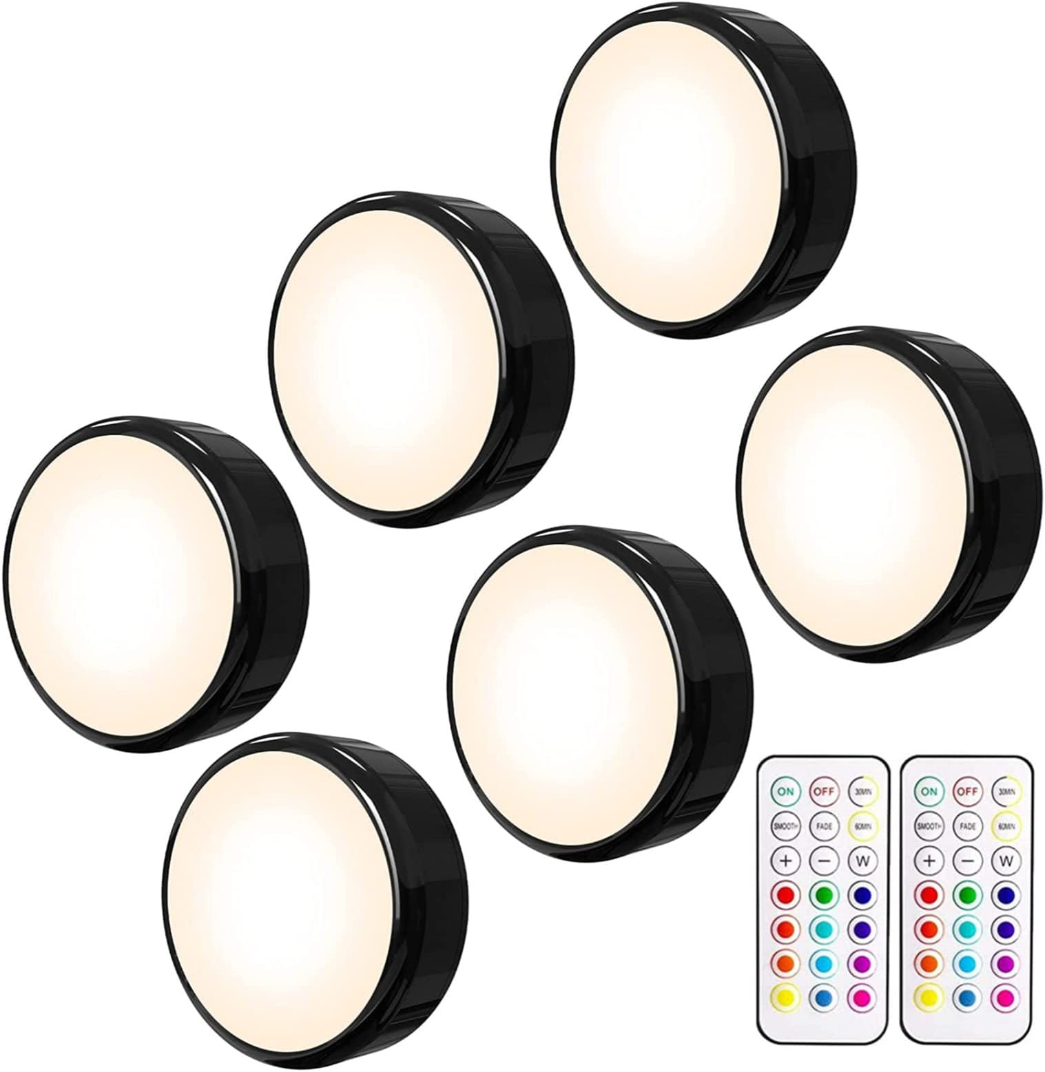 Wemart Puck Lights, 16 Colors Changeable LED Push Lights Battery ...