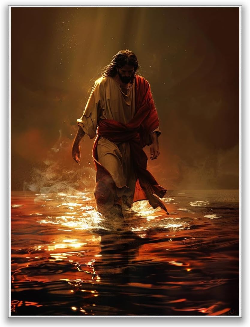Amazon.com: Jesus Canvas Wall Art Jesus walking in water wall ...