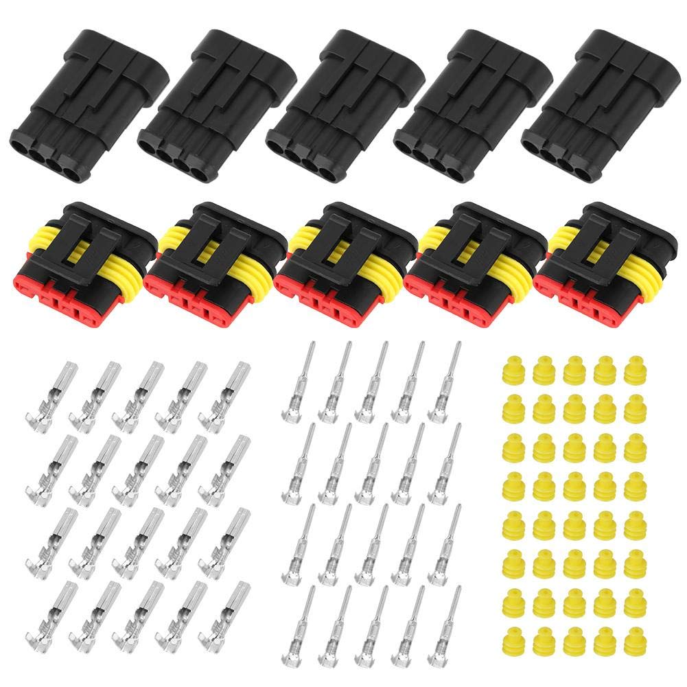 Buy 4 Pin Way Connector Plug, 5 Kit 4 Pin Way Car Waterproof Electrical ...