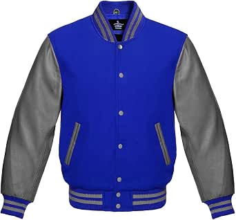 Men's Varsity Baseball Letterman Premium Royal Blue Wool & Genuine Grey ...