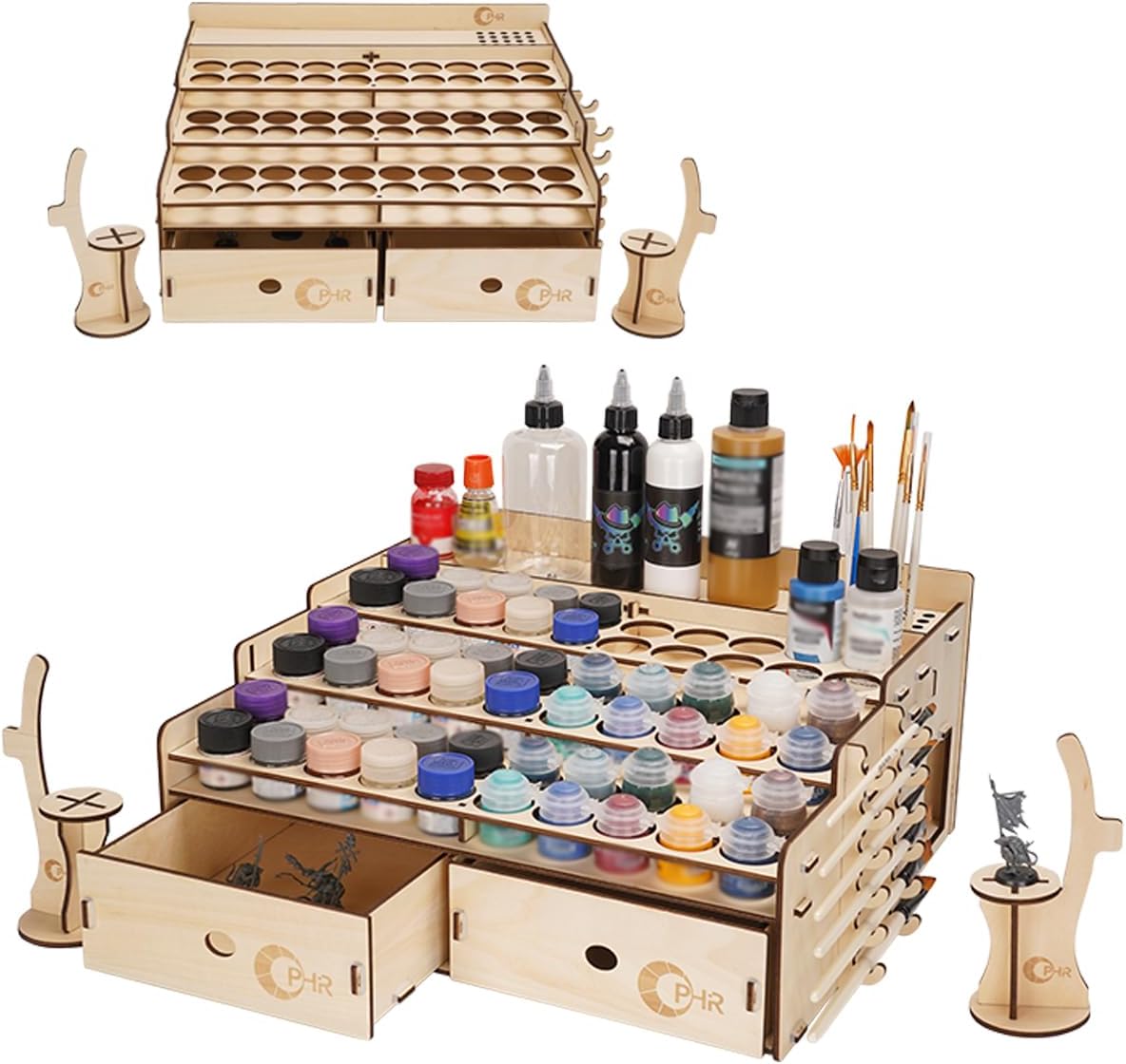 Amazon.com: OPHIR Wooden Paint Organizer, Miniature Paint Holder Storage Rack for 60 Model ...