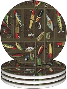 Amazon.com: Fishing Lure Coasters for Drinks Ceramic Coasters Set of 4 ...