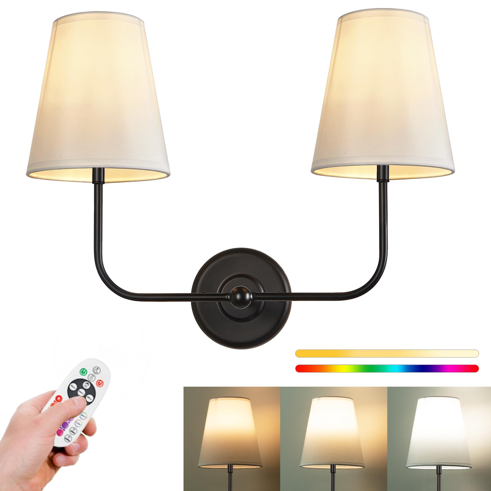 Double-Headed No Hardwired Wall Sconce, Rechargeable Battery-Powered ...