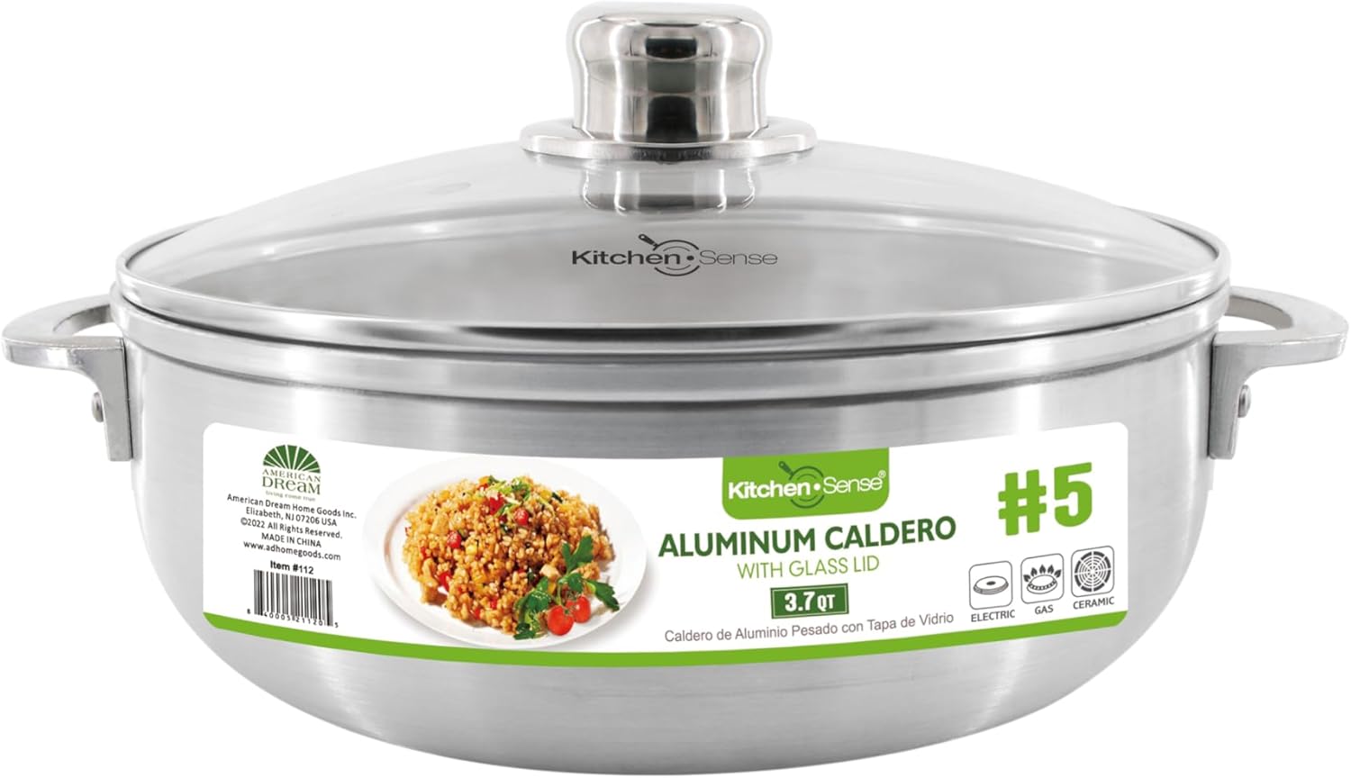 Amazon.com: Kitchen Sense Aluminum Caldero Pot with Glass Lid 3.7 Quart ...