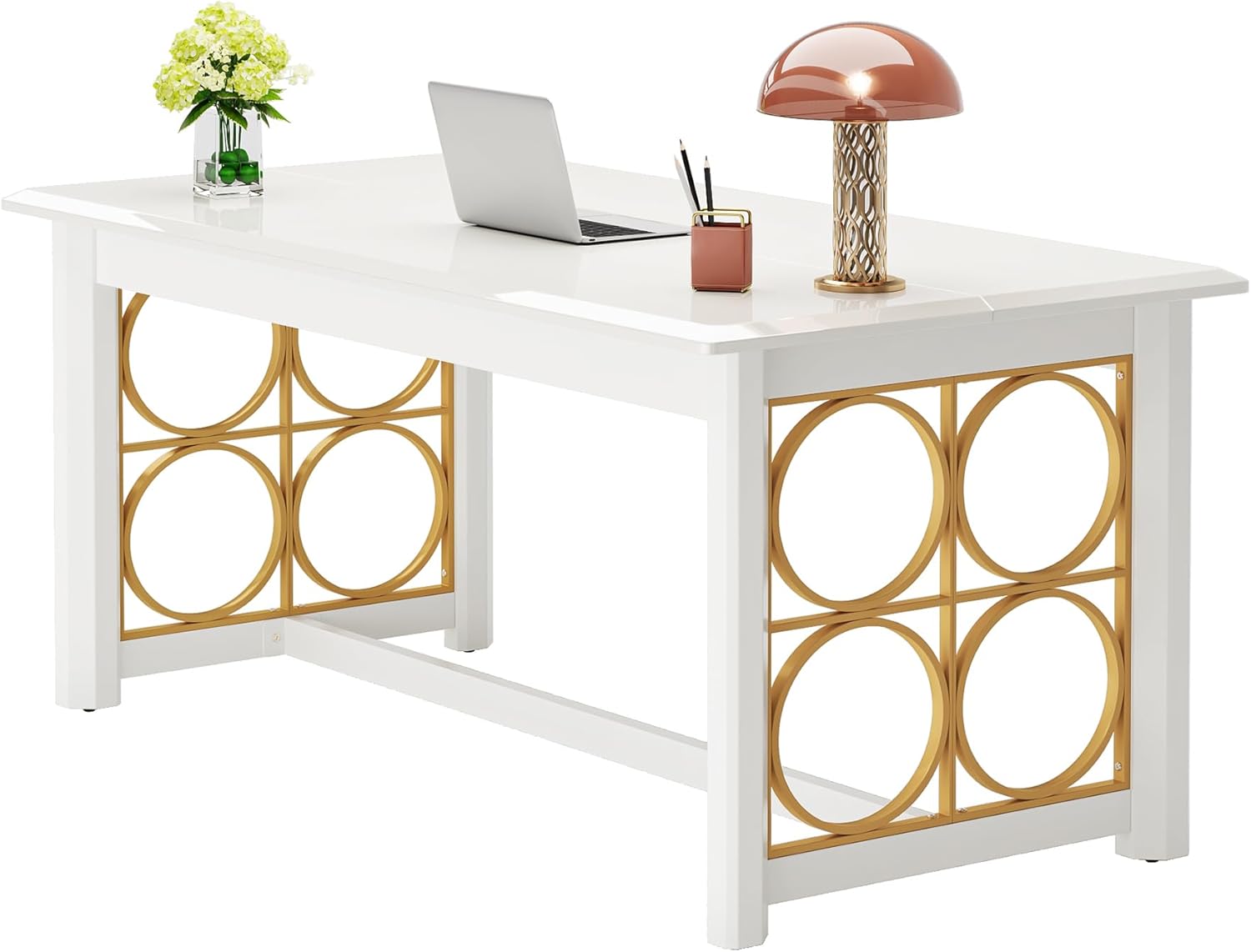 Amazon.com: LITTLE TREE 63-inch White Executive Desk, Modern Office ...