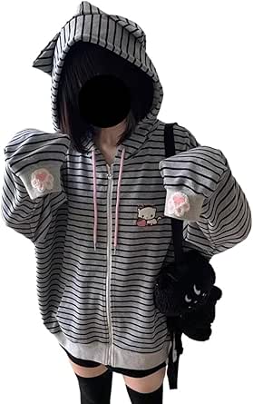 Amazon.com: Pokn Y2K Jojifuku Cutecore Kawaii Zip Up Hoodie Fall Jacket ...
