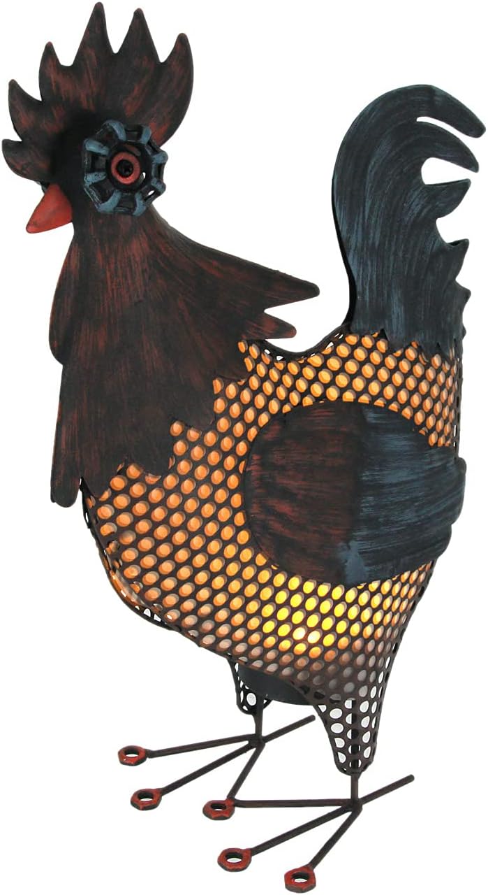 Brown Metal Rooster Battery Powered Amber Glow Accent Light - Perfect ...