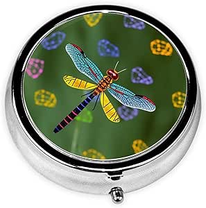 Amazon.com: Colorful Dragonfly Print Round Pill Box 3 Compartment ...
