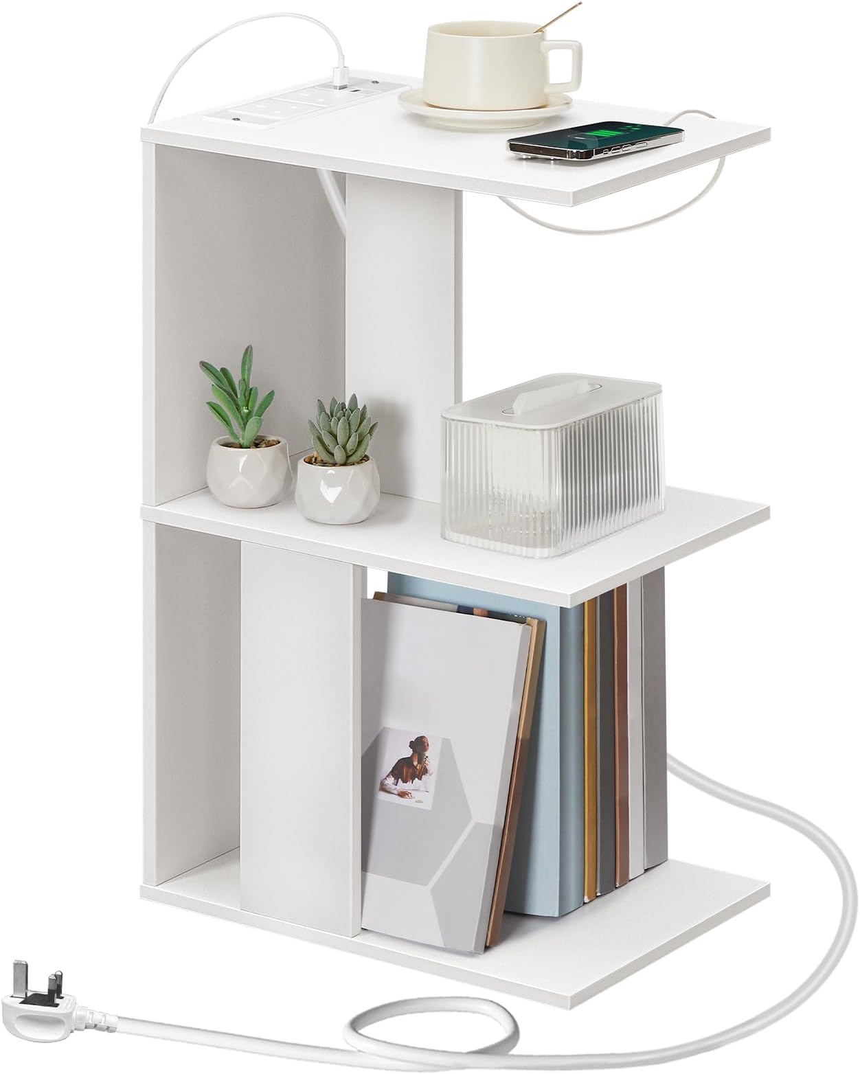 MAHANCRIS End Table with Charging Station, Narrow Side Table for Small ...