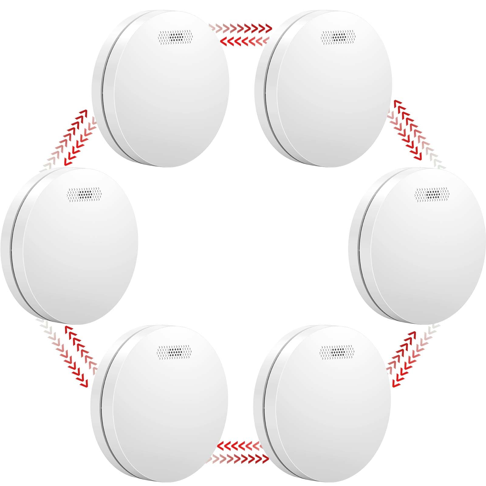 Wireless Interlinked Smoke Alarm 6 Pack, 10 Years Lithium Battery ...