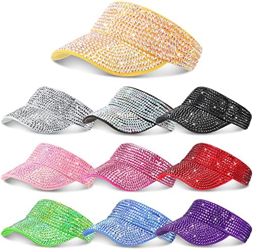 Yahenda 10 Pcs Bling Glitter Visor with Rhinestones Sport Sun Visor ...