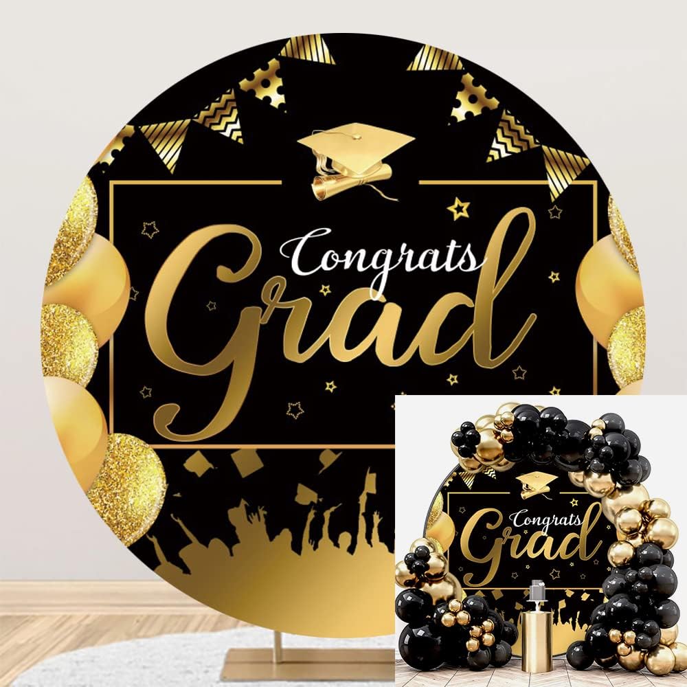 Amazon.com : OERJU 7.5x7.5ft Graduation Round Backdrop Cover Congrats ...
