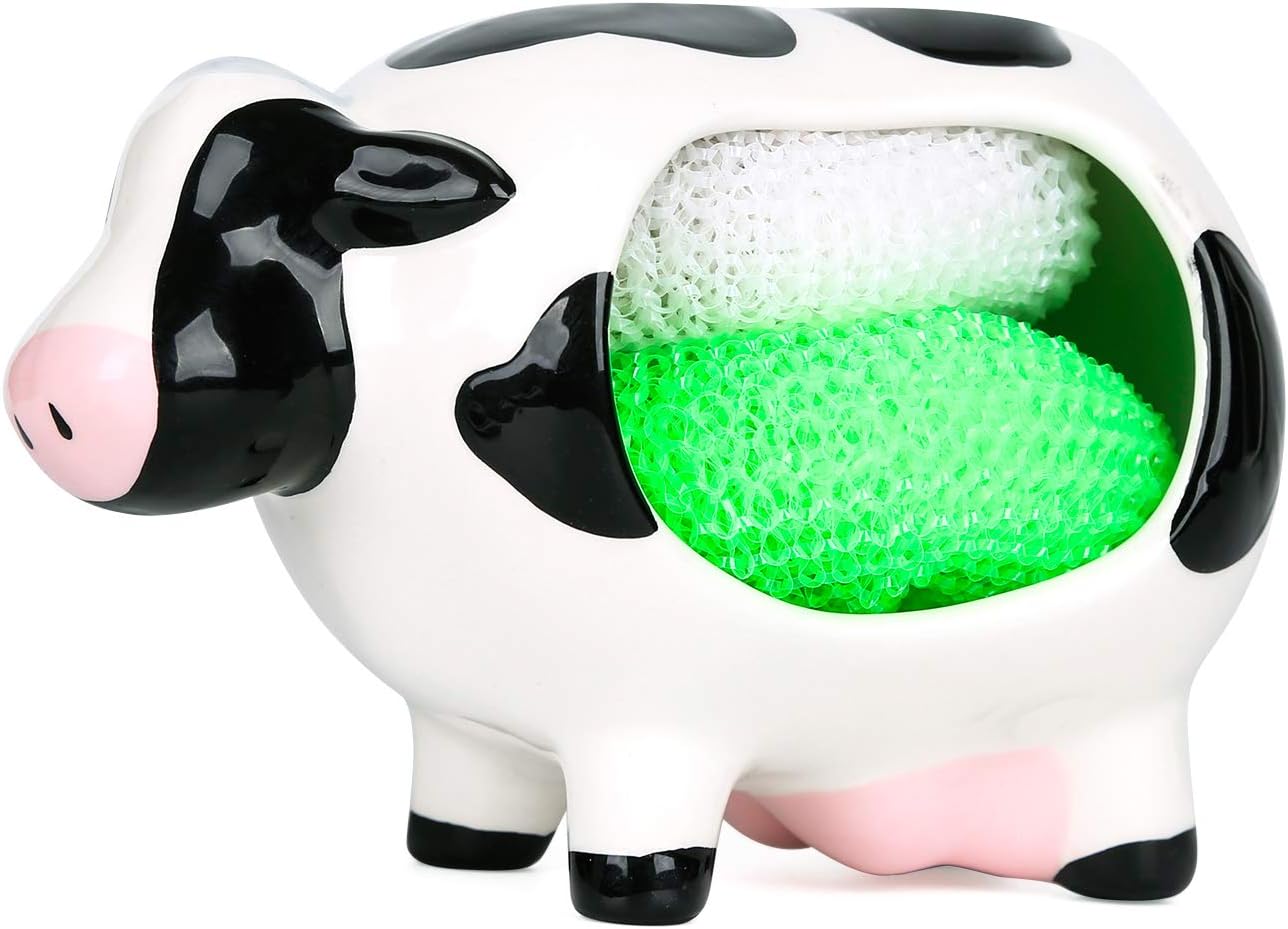 Amazon.com: Ceramic Kitchen Scrubby Sponge Holder, Art Cow Collection ...