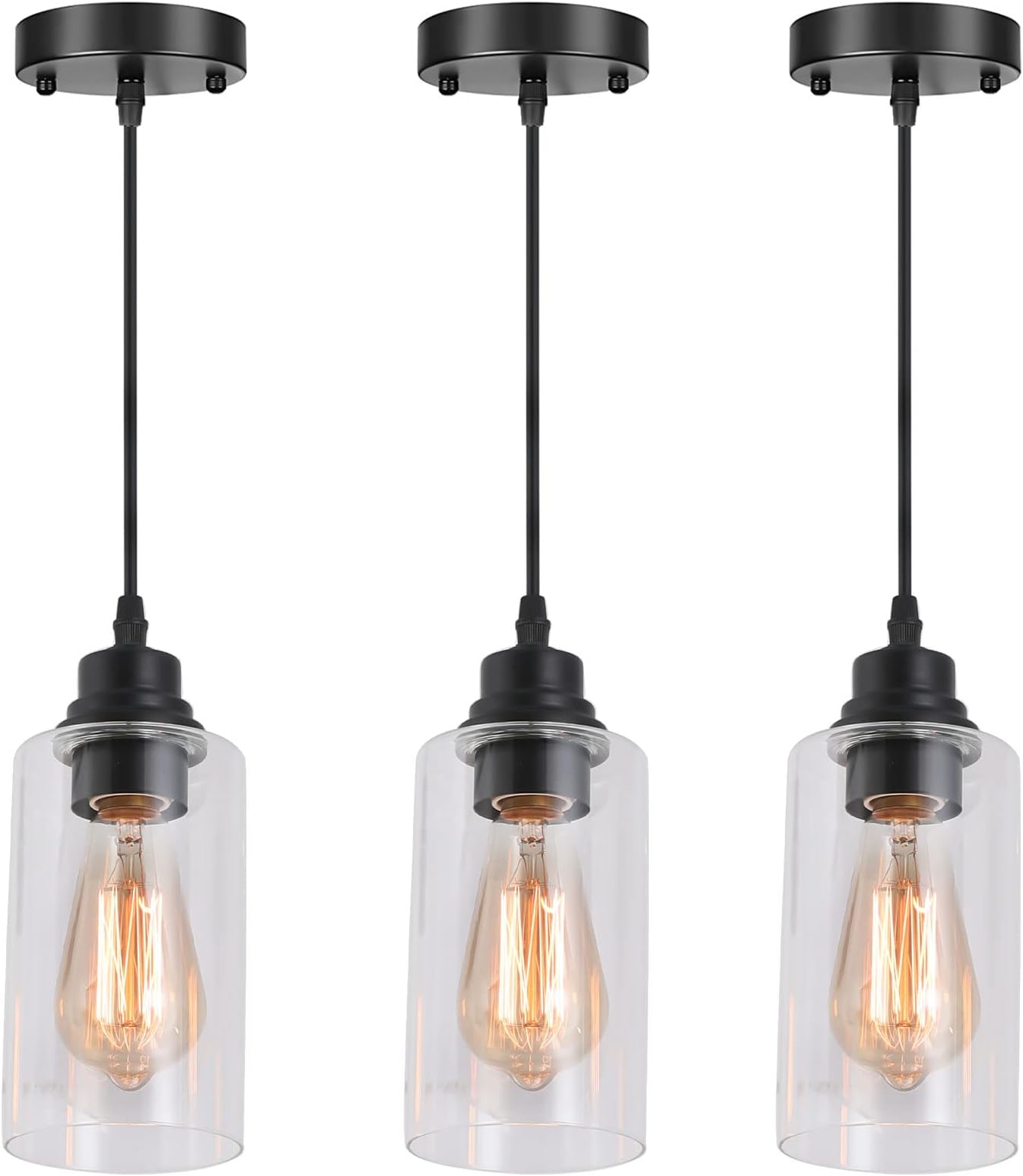 CAFULAM Pendant Light Fixture, 3 Pack Hanging Ceiling Lamp with Clear ...