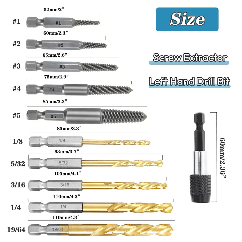 Snapklik.com : 11 Pieces Stripped Screw Extractor Set, Reverse Drill ...