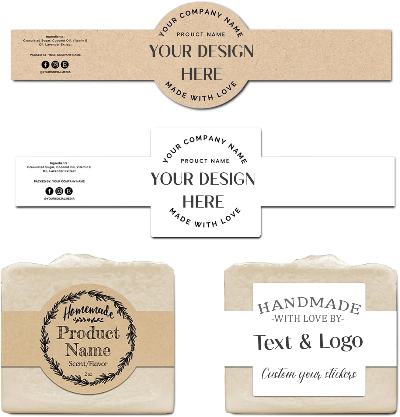 Amazon.com : 50-500pcs Custom Kraft/Vinyl Soap Band Labels Stickers for ...