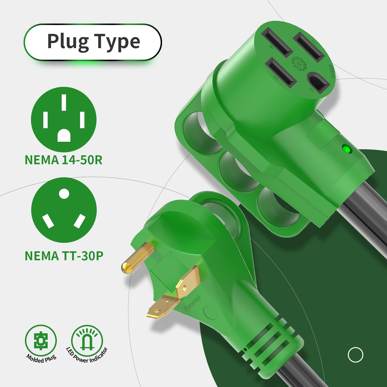 RVGUARD 30 Amp to 50 Amp RV Adapter Cord 12 Inch, NEMA TT-30P to NEMA ...
