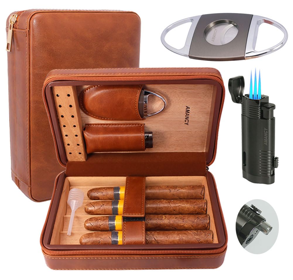 Snapklik.com : AMANCY Elegant Handmade Brown Leather Cedar Wood Lined 4 ...