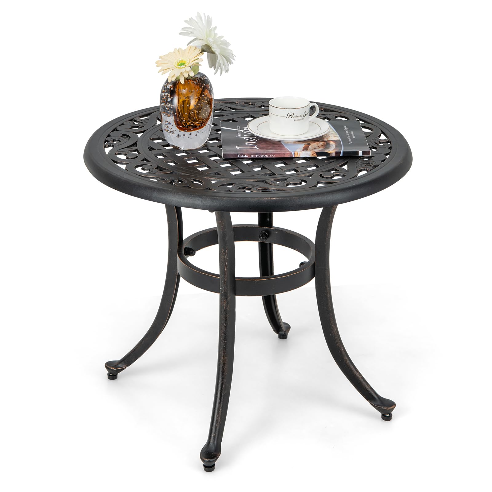 COSTWAY Garden Dining Table, Cast Aluminum Patio Bistro Table, All ...
