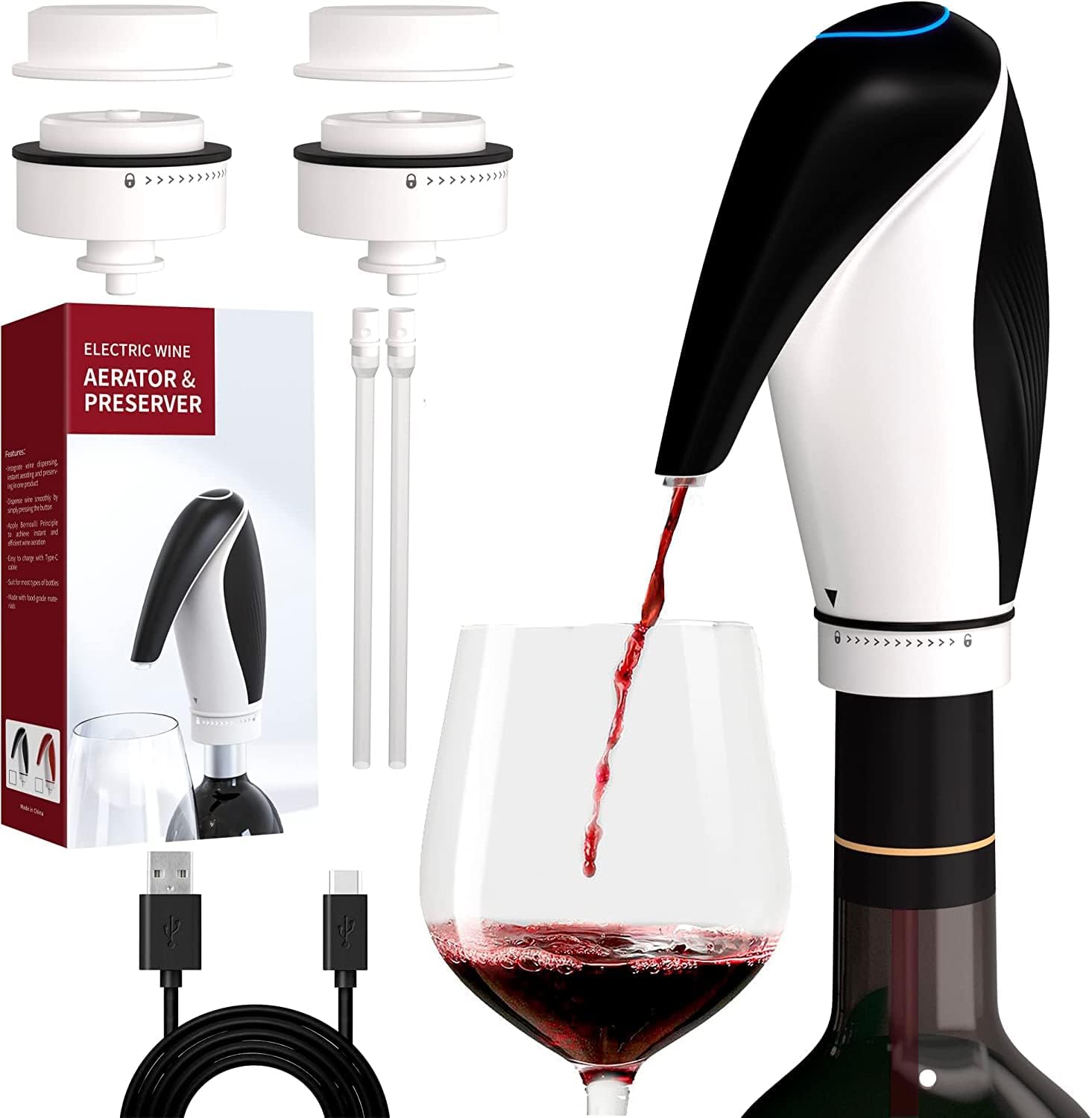 Amazon.com: Kubedin Electric Wine Aerator Pourer Rechargeable 3-in-1 ...