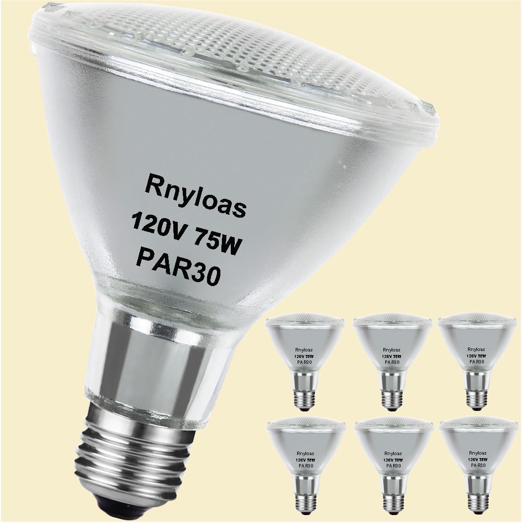 Rnyloas PAR30 Long Neck Halogen 75W 120V, 6 Pack High Output 1000LM PAR30 Flood Light, PAR30 ...