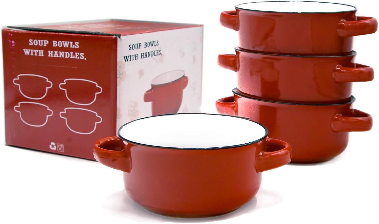 Amazon.com | ECODECO Baking Serving Ceramic Red 16 Oz Soup Bowls with ...