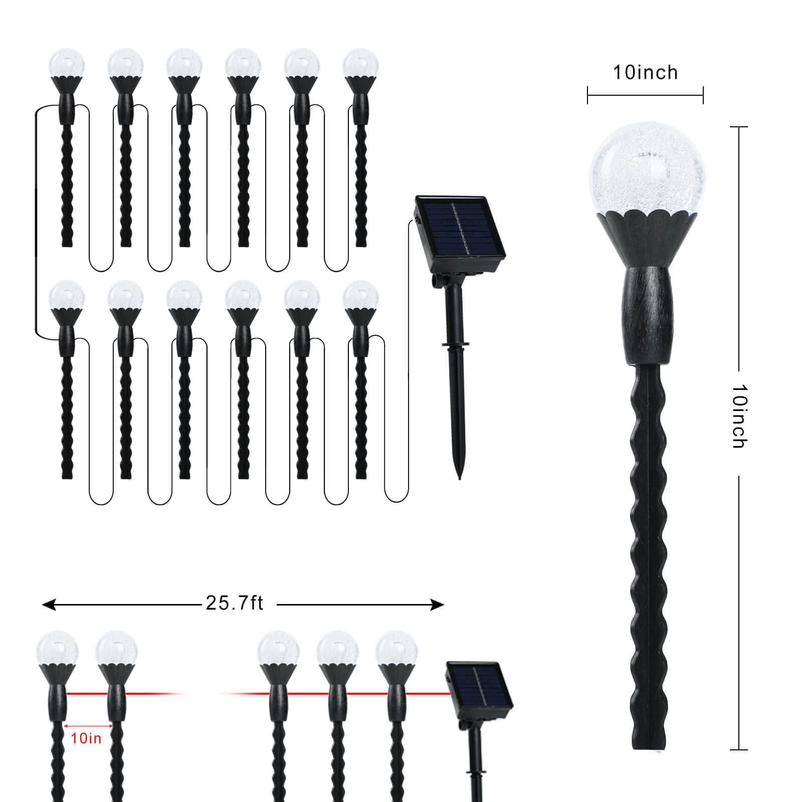 SEMILITS Solar Landscape Lights 12LED Bubble Beads Shaped Outdoor Solar ...