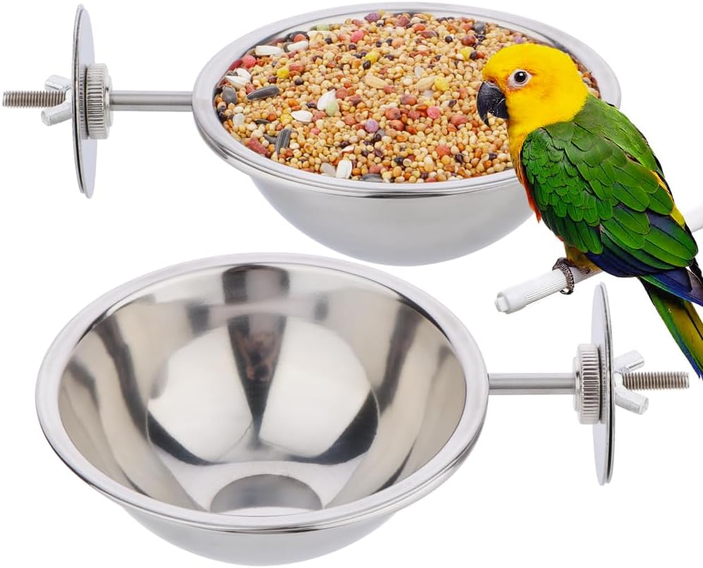 Amazon.com : 2 Pack Bird Feeding Dish Cup, Stainless Steel Birdcage ...