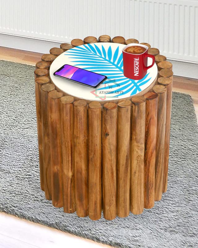 Jimmy Arts Round Small Wooden Stool Table|Best Used as Bedside Corner ...