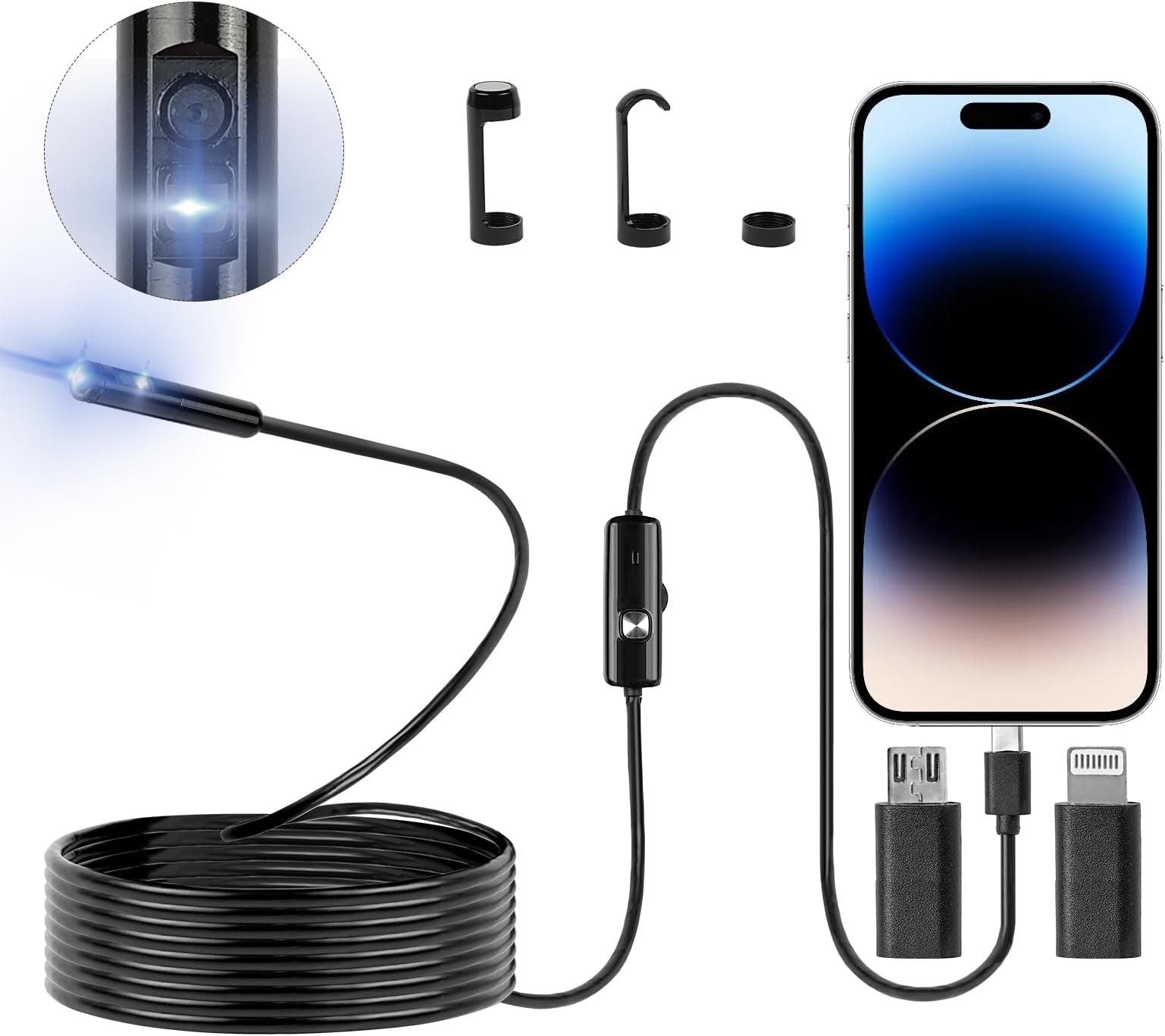 WOVTE 1920P Inspection Camera with 8+1 Adjustable LED Lights, Endoscope ...