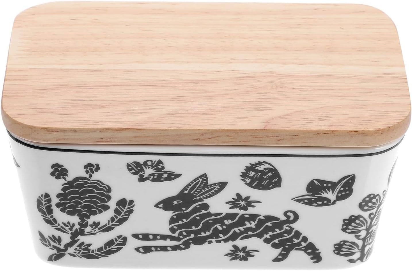 Black Rabbit Ceramics Butter Dish Lid Cover Wood Fruit Kitchen Keeper ...