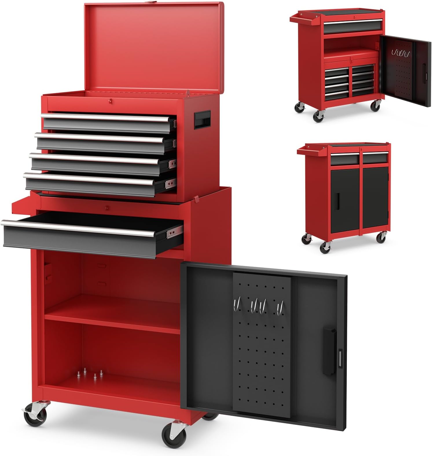 TANGZON Lockable Tool Cabinet, Rolling Tool Chest Combo with Wheels ...