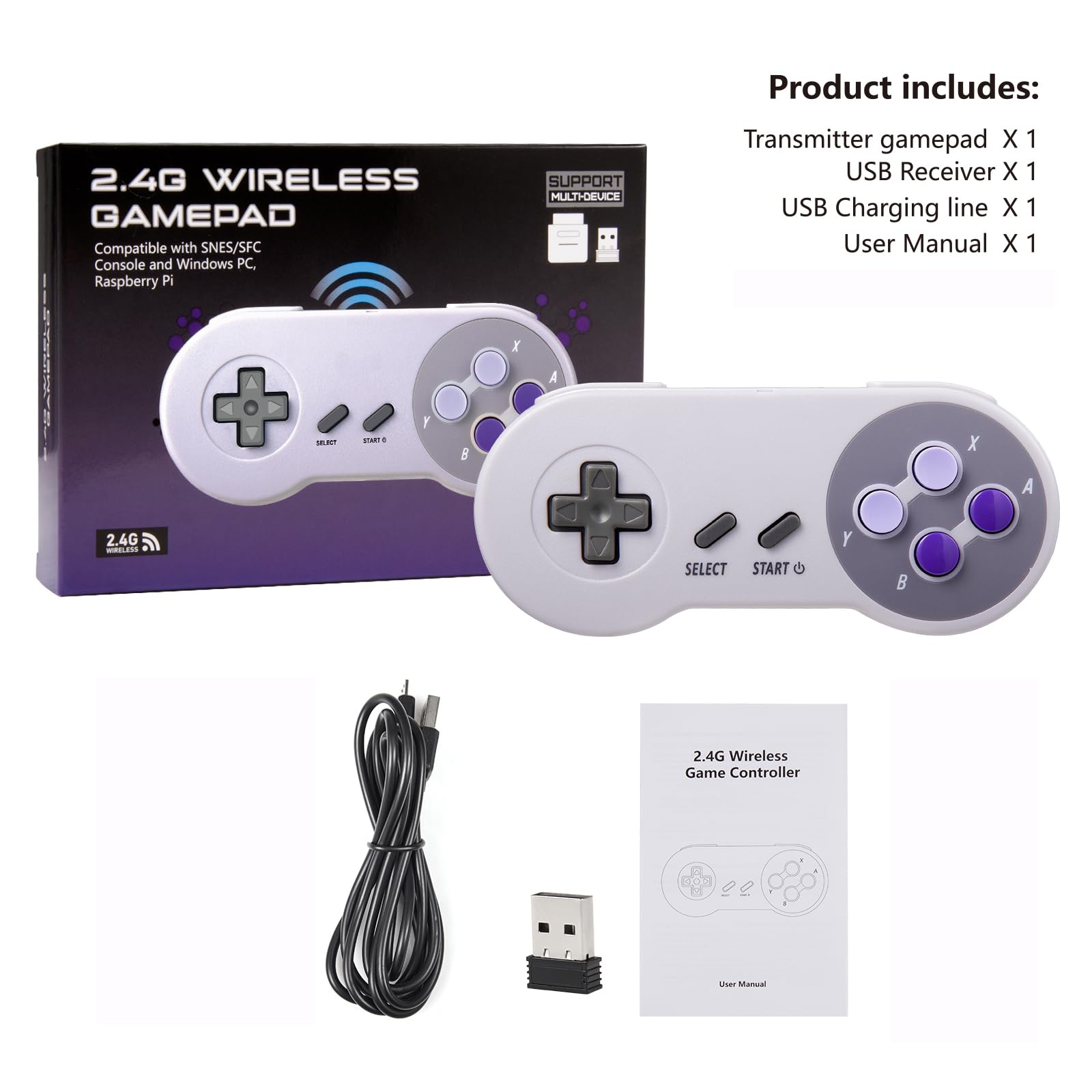Snapklik.com : Wireless SNES USB Controller, Rechargeable Retro USB ...