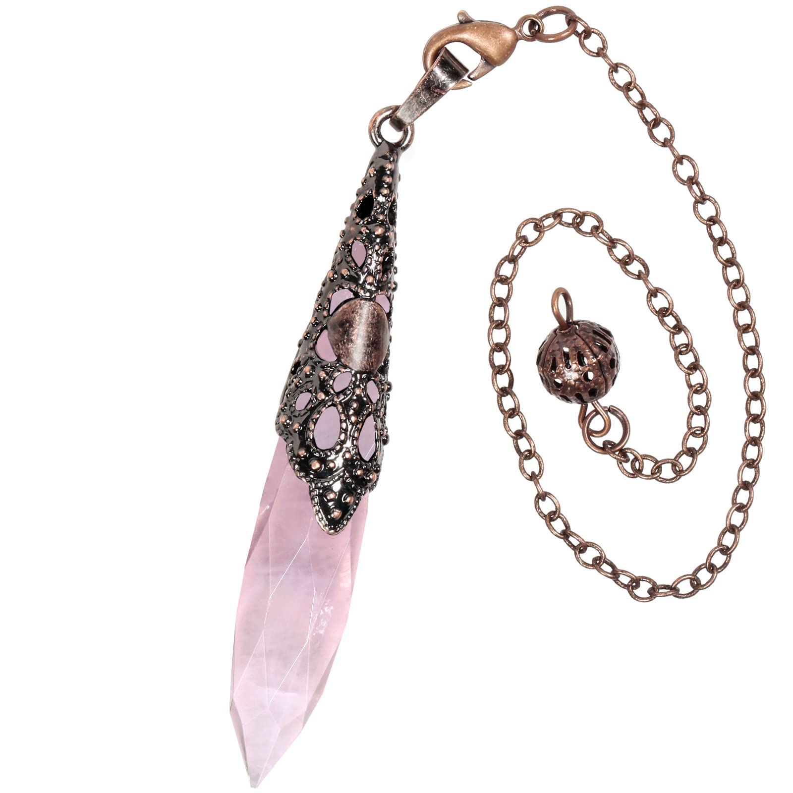 Nupuyai Rose Quartz Crystal Stone Point Pendulum for Scrying Dowsing ...