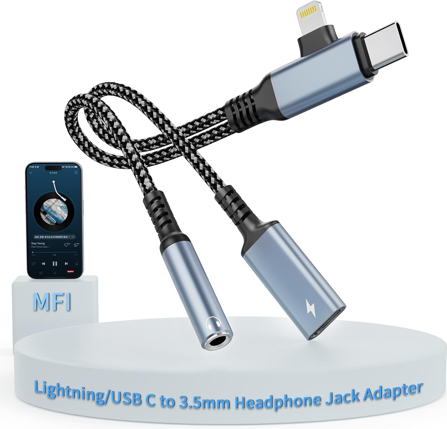 FKU Lightning/USBC to 3.5mm AUX Audio and USBC Charger Splitter[MFi ...