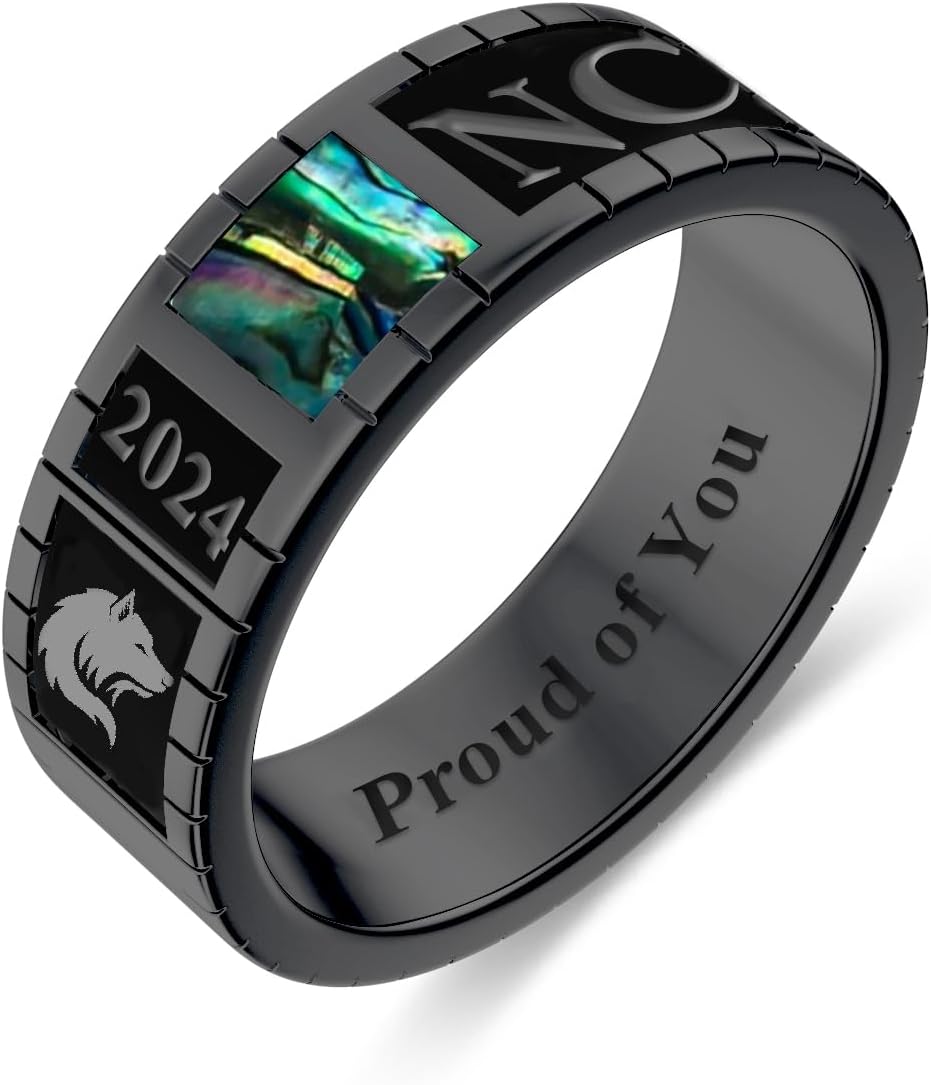 Vavacoy Personalized Abalone Shell Accent Mens Band Class Rings 925 ...