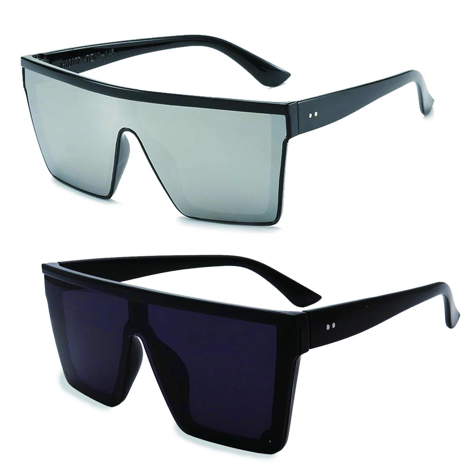 2 Pairs Rave Glasses, Flat Top Oversized Sunglasses, Square Oversized ...