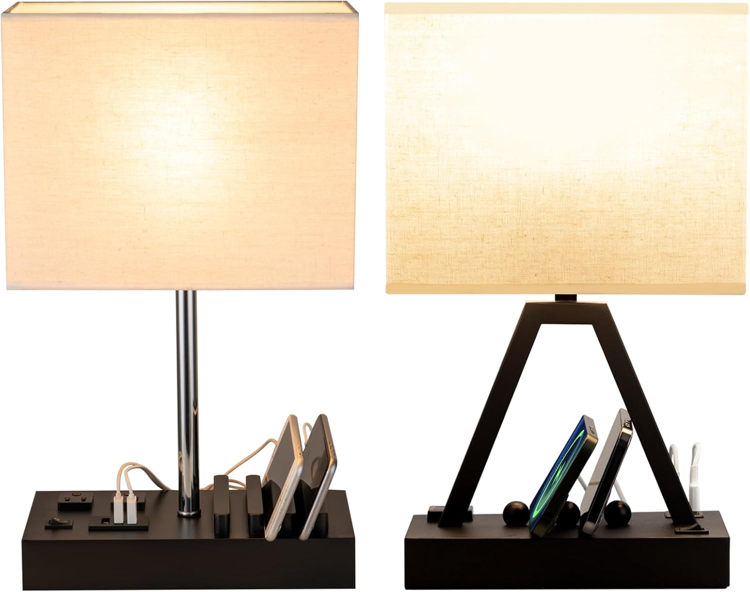 Briever Table Lamp for Bedroom with USB C & A Ports, Bedside Nightstand ...