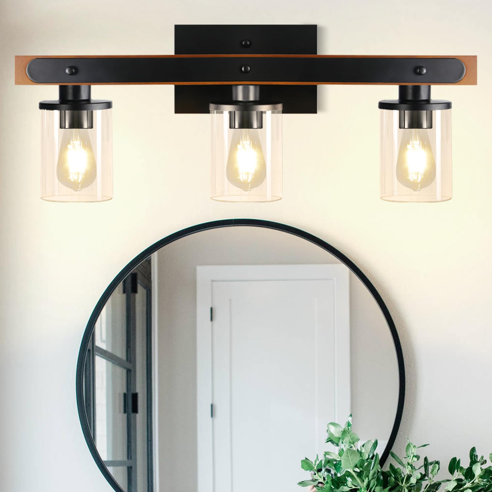 3-Lights Bathroom Vanity Light Wood Wall Light Fixtures - Wood Bathroom ...