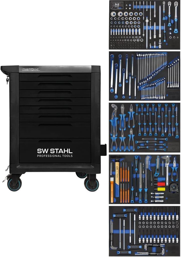 SW-Stahl Z3111 Profi Werkstattwagen TT801 schwarz I 8 Schubladen I 5 ...
