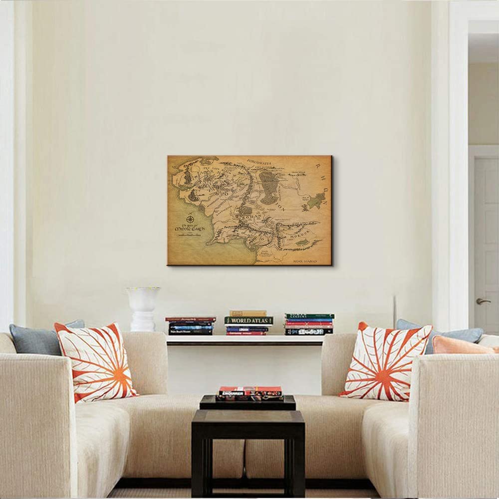 Lord of The Rings Map Wall Art Middle Earth Map Canvas Wall Art Lord of ...