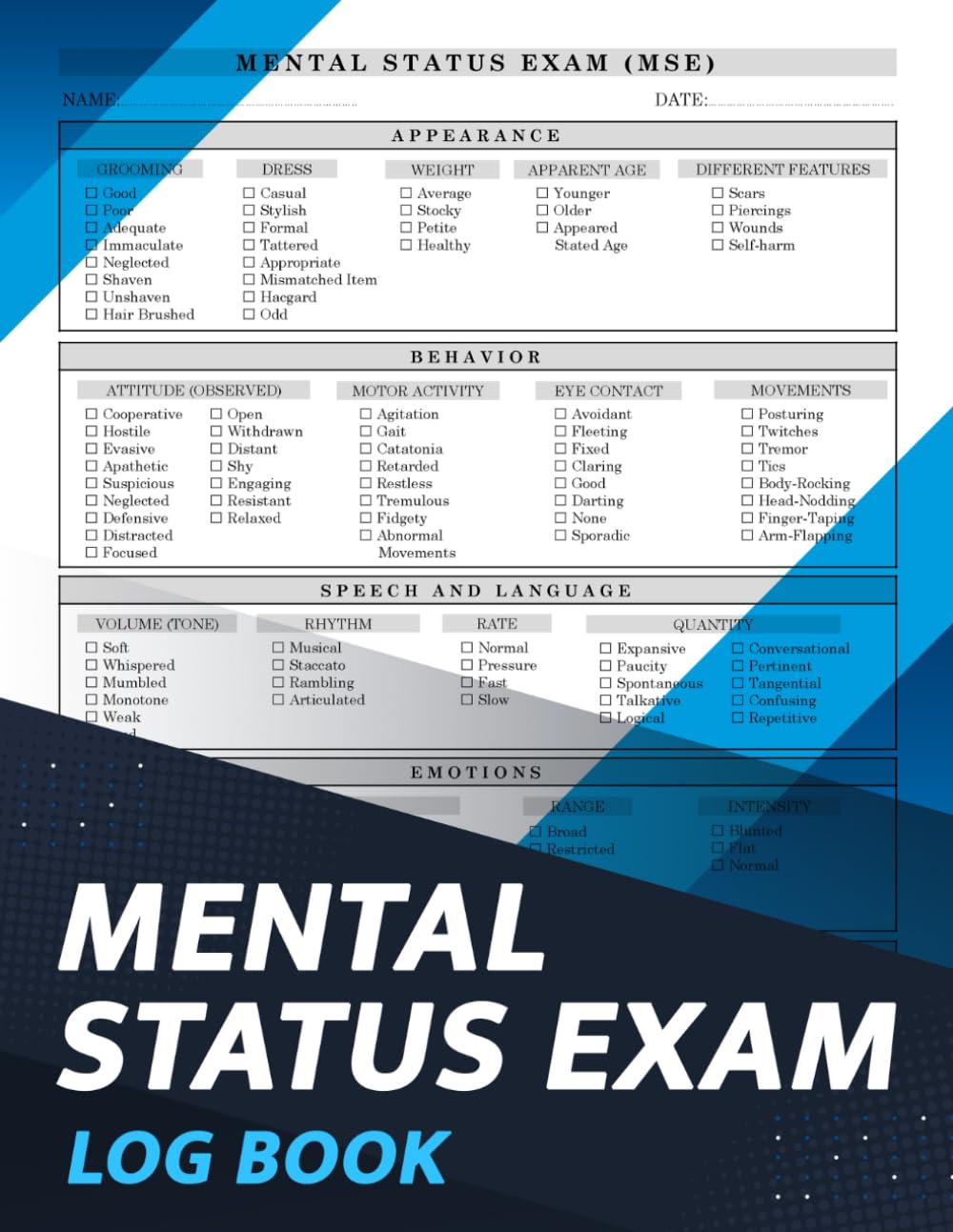 Amazon.com: Mental Status Exam Log Book: MSE includes an assessment of ...