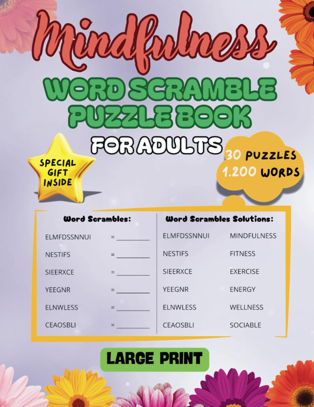 Mindfulness Word Scramble Puzzle Book for Adults: Large Print Word ...
